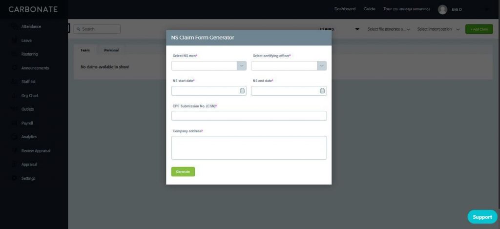 How to generate Ns Pay Claim Form | Carbonate HR