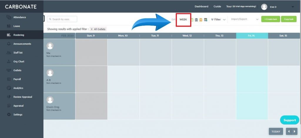 How to see rostering of all employees and all outlets per week ...