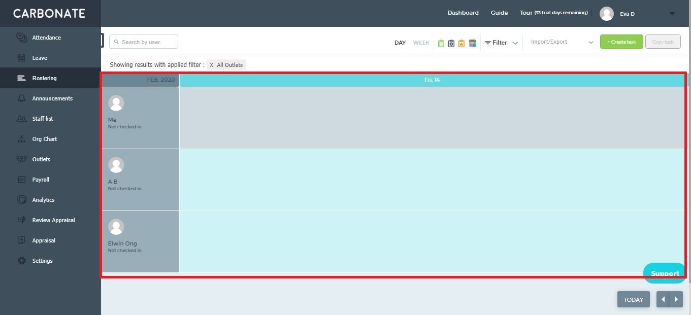 How to see rostering of all employees and all outlets per day ...