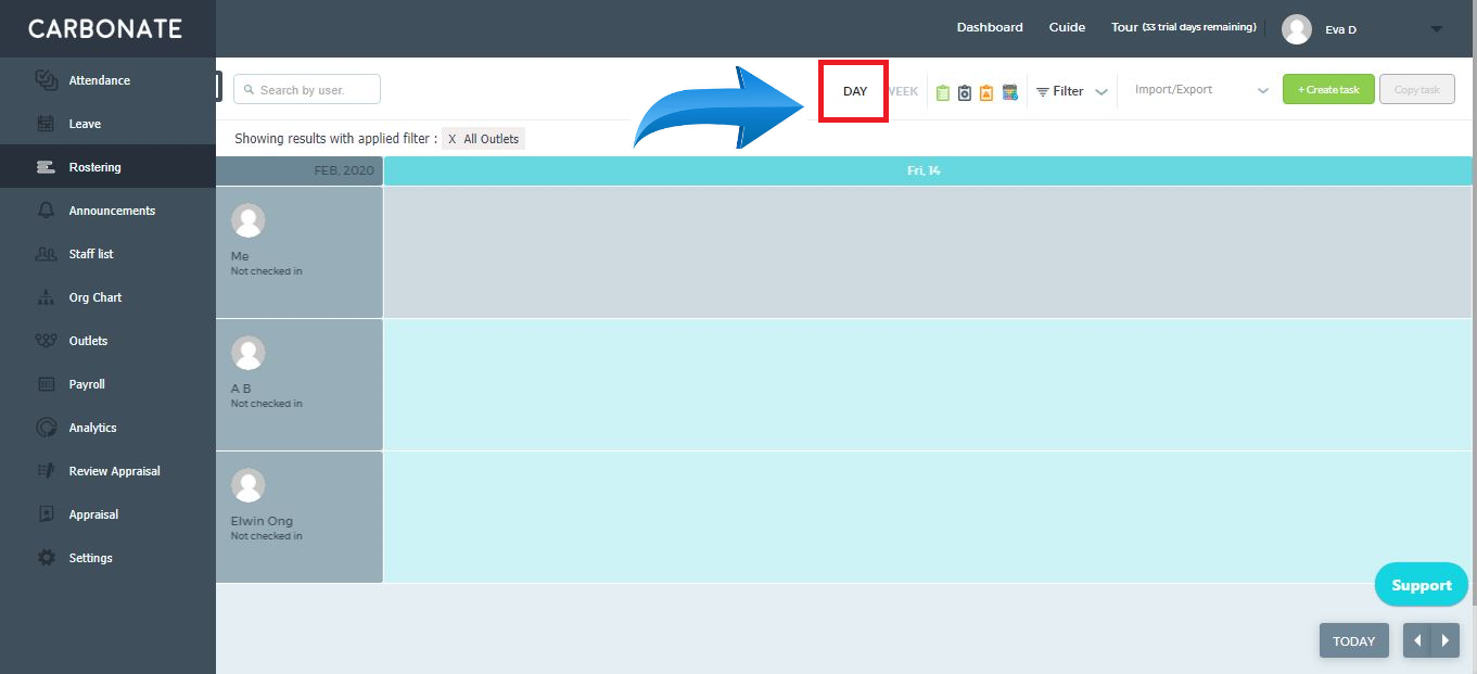How to see rostering of all employees and all outlets per day ...