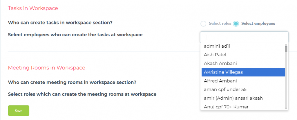 Roles or Employees Who Can Create Tasks in Workspace | Carbonate HR