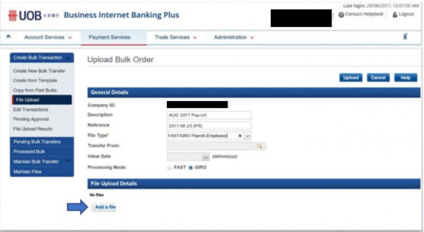 How to upload bulk GIRO file to UOB | Carbonate HR