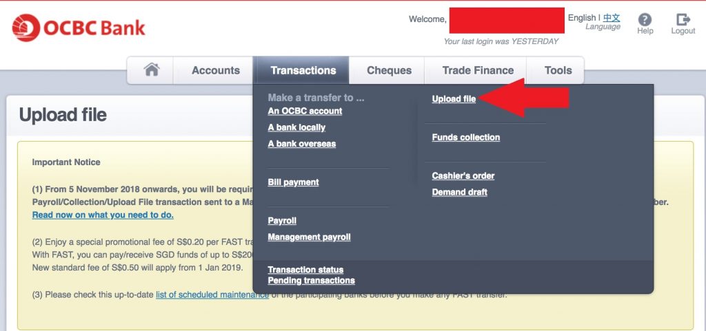 How to Upload the GIRO file in OCBC Bank | Carbonate HR