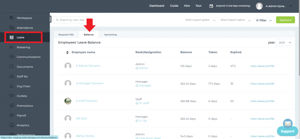 Retain the Past Records of Leave Balances | Carbonate HR