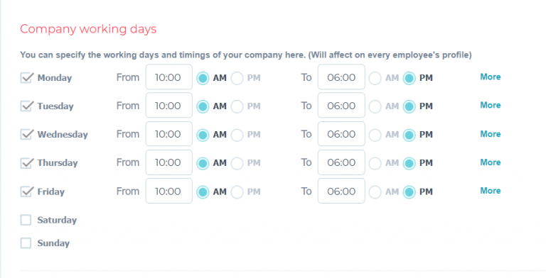 Specify the Working Days and Timings of the Company | Carbonate HR