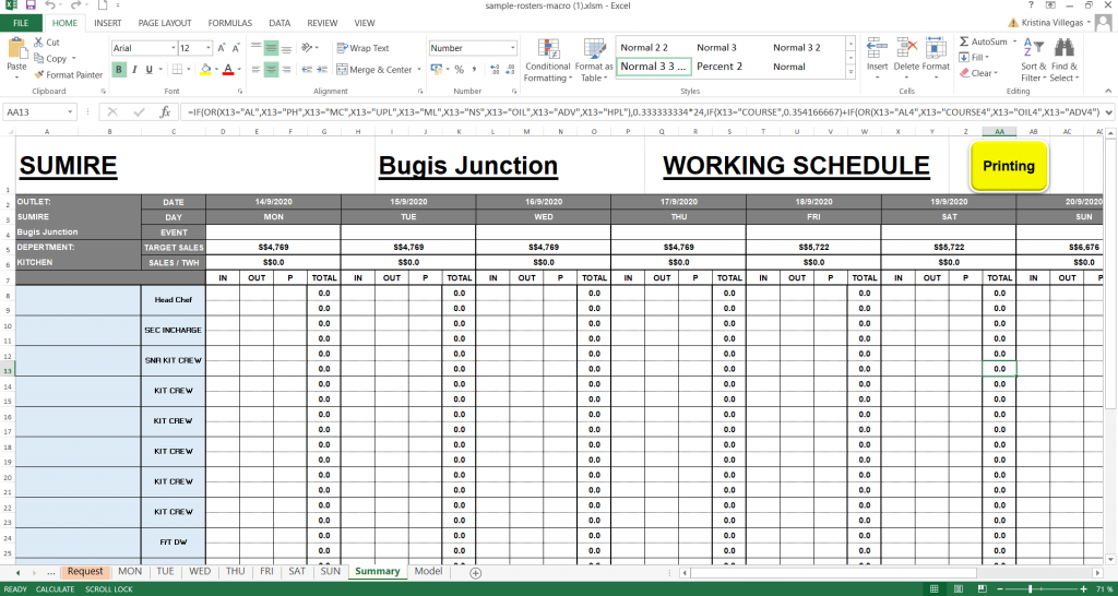 Sync the Excel Macro with Rostering Schedule | Carbonate HR