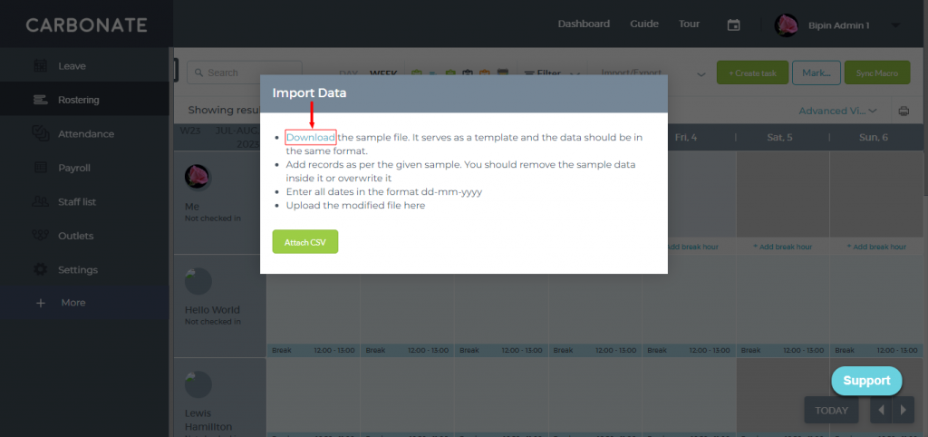 How to import break hours in roster | Carbonate HR