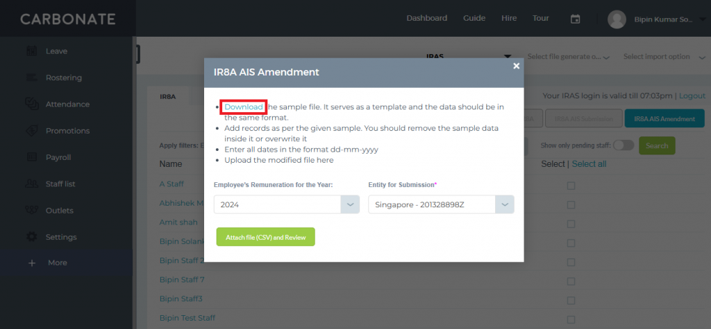How to submit the IR8A AIS Amendment ? | Carbonate HR